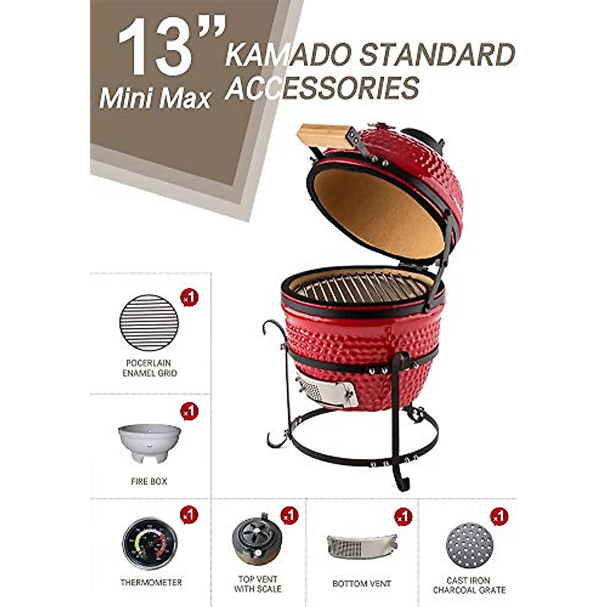 RJMOLU BBQ Grill, Ceramic Smoker Barbecue Grill, Portable Barbecue Grill for 3-5 Persons, Charcoal BBQ for Table Camping Outdoor Garden Grill BBQ Utensil