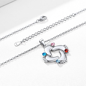 ChicSilver Sterling Silver Custom Feet Pendant Necklace for Women Personalized Mothers Necklace with 4 Simulated Birthstones 4 Names Engraved Mother Day Jewelry Gift for Mom Grandma