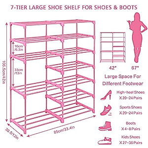 LNYZQUS 7-Tier Large Pink Shoe Rack, 24-30 Pairs Tall Shoe Organizer Shoe Shelf,Kids Shoe Stand Boots Organizer For Garage Closet Entryway