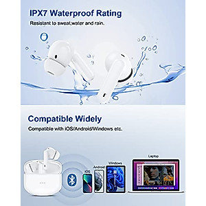 Wireless Earbuds Bluetooth Headphones with Charging Case,Noise Cancelling,Touch Control,40H Playtime with Built-in Microphone,Compatible with iPhone& Android,IPX7 Waterproof for Sport and Work (white)