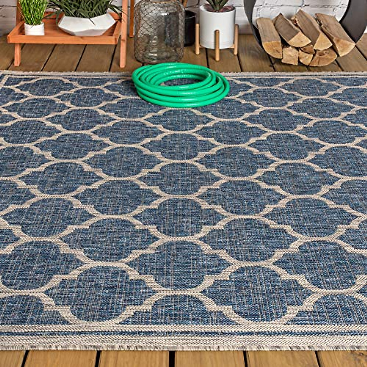 JONATHAN Y SMB109D-9 Trebol Moroccan Trellis Textured Weave Indoor Outdoor Area Rug Bohemian Modern Easy Cleaning Bedroom Kitchen Backyard Patio Non Shedding, 9 X 12, Navy/Gray (JSMB109-D9)