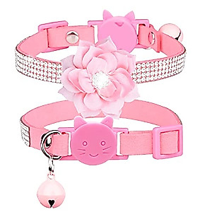 IDOLPET Cat Collar Bling Diamond Breakaway Cat Collar with Bell Rhinestones Pet Collars with Soft Velvet Adjustable Shine Collar for Cats Girls and Small Dogs Puppy (Pink)