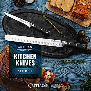 Cutluxe BBQ Carving Knife Set – Brisket Slicing Knife and Boning Knife for Meat Cutting – Professional Knife with Razor Sharp German Steel, Full Tang, Ergonomic Handles – Artisan Series