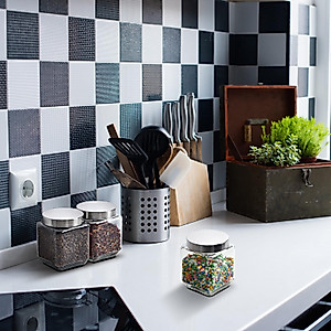 Roshtia 6 Pcs Square Glass Jars Food Storage Containers Glass Jars with Silver Metal Lids Square Glass Storage Containers with Lids Glass Canisters Airtight for Coffee Spices Food Kitchen (37 Oz)