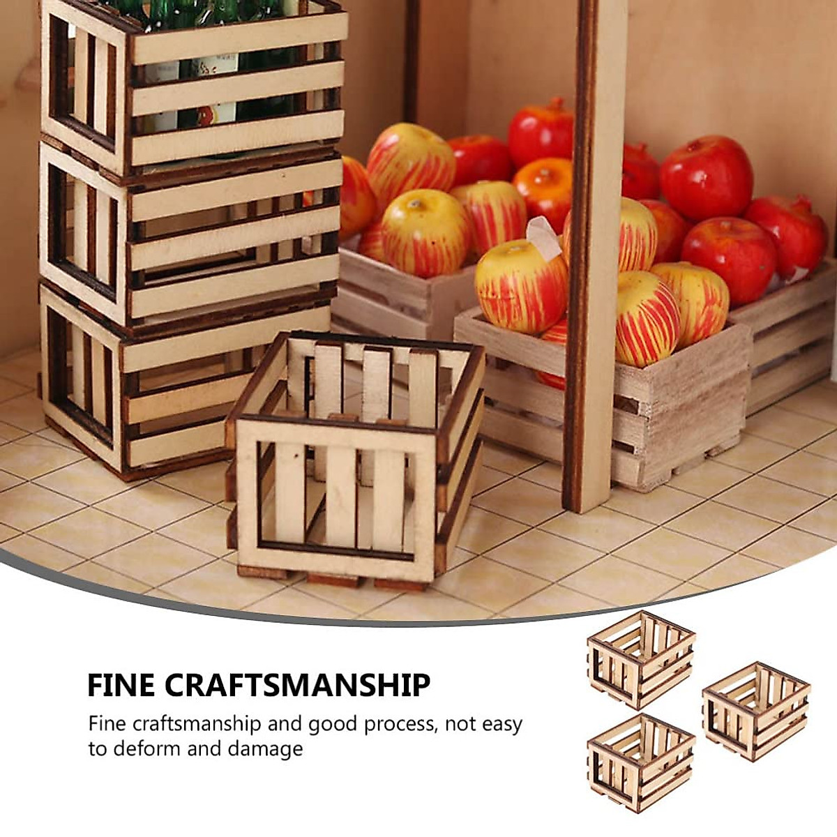 Kisangel 3Pcs Dollhouse Crate Wooden Miniature Milk Crate Fruit Basket Dollhouse Miniature Decoration Micro Landscape Ornament for Fairy Garden Decor
