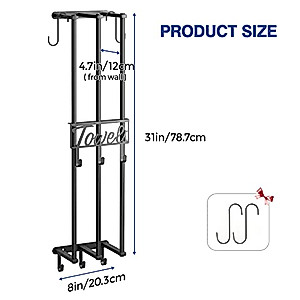 Wall Towel Rack for Rolled Towels, Boiarc Towel Racks for Bathroom Wall Mounted, 3 Bar Towel Holder for Bathroom Wall, Metal Bath Black Towel Rack for Folded Large Towel Washcloths