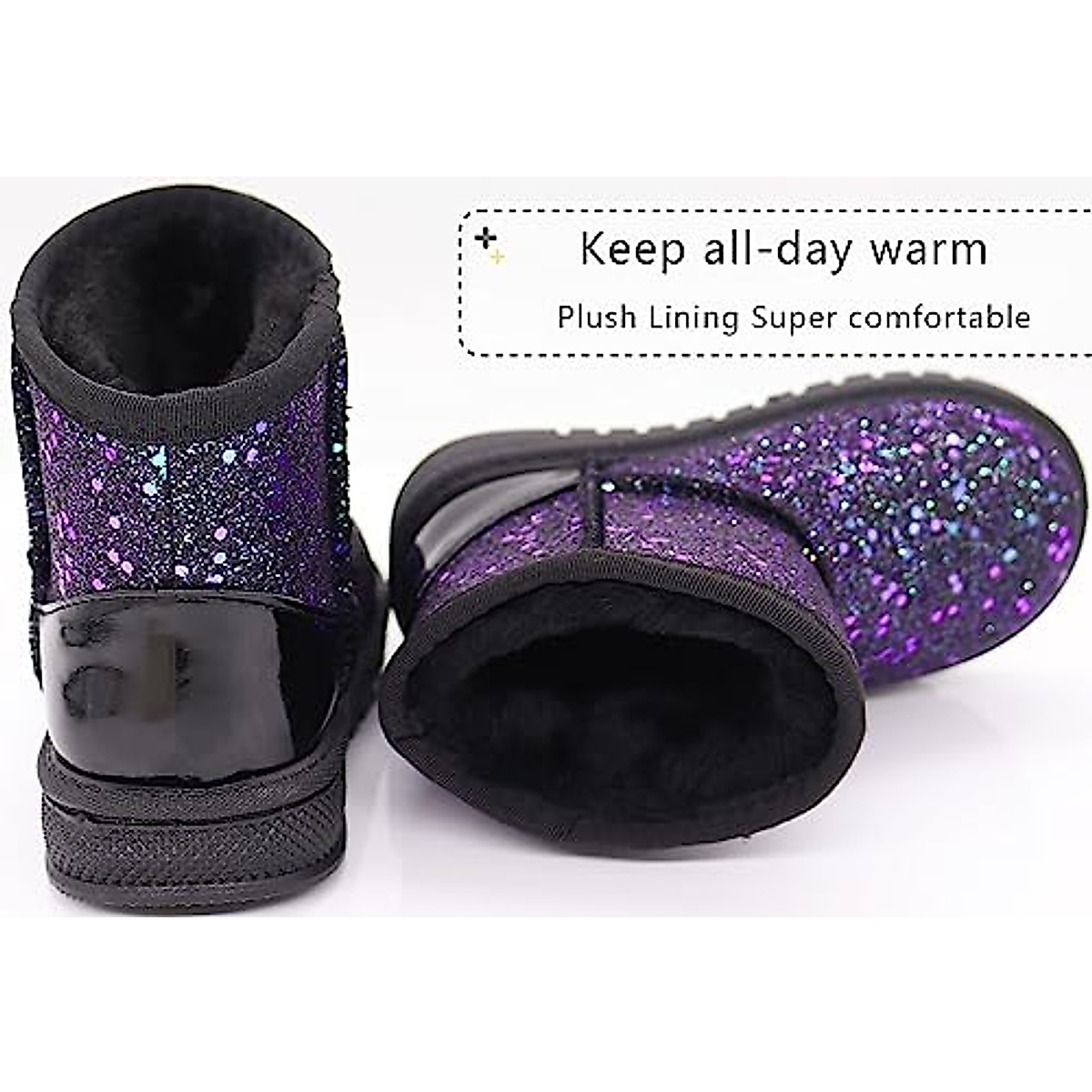 Girls Winter Boots Toddler Girl Boots Warm Sparkle Sequin Outdoor Non-Slip Snow Boot for Little Girls black 2