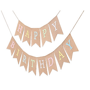 Rainbow Happy Birthday Burlap Banner - Happy Birthday Pastel Colors, Personalized Birthday Banner, 1st Birthday Rainbow Decorations,Photo Prop,Best Birthday Party Supplies (Rainbow Burlap Banner)