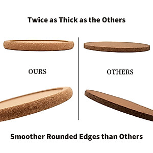 ToolMenu Cork Coasters for Drinks Absorbent - 6 Pcs 4 Inch with Lip Heat Resistant Reusable Drink Coaster Set Extra Thick Perfect Cups Mugs Glasses