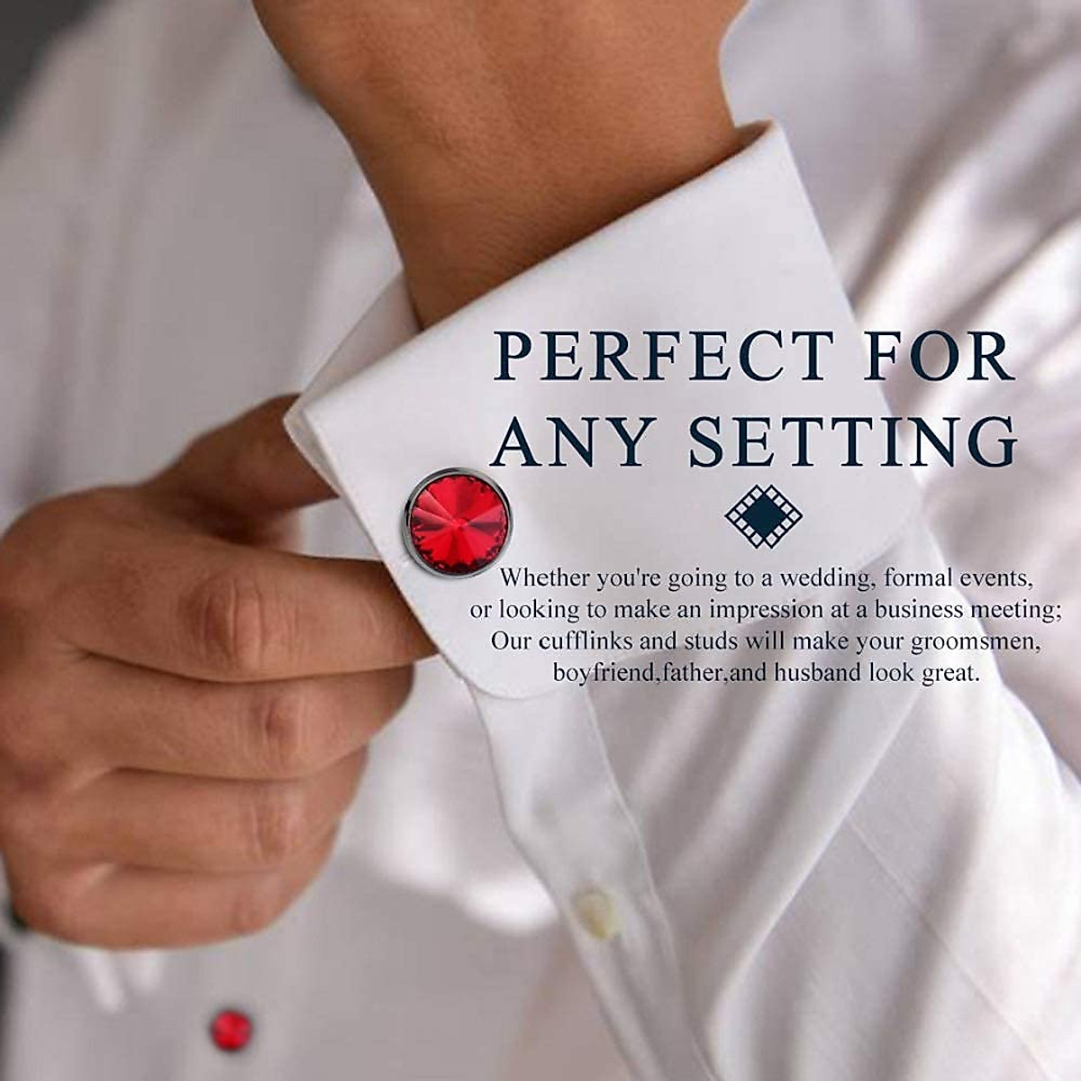 HAWSON Cufflink and Studs Tuxedo Set Silver Color with Austrian Crystals in Jet Hematite, Dark Blue, Crystal Grey,Purple, Green (Light Siam)