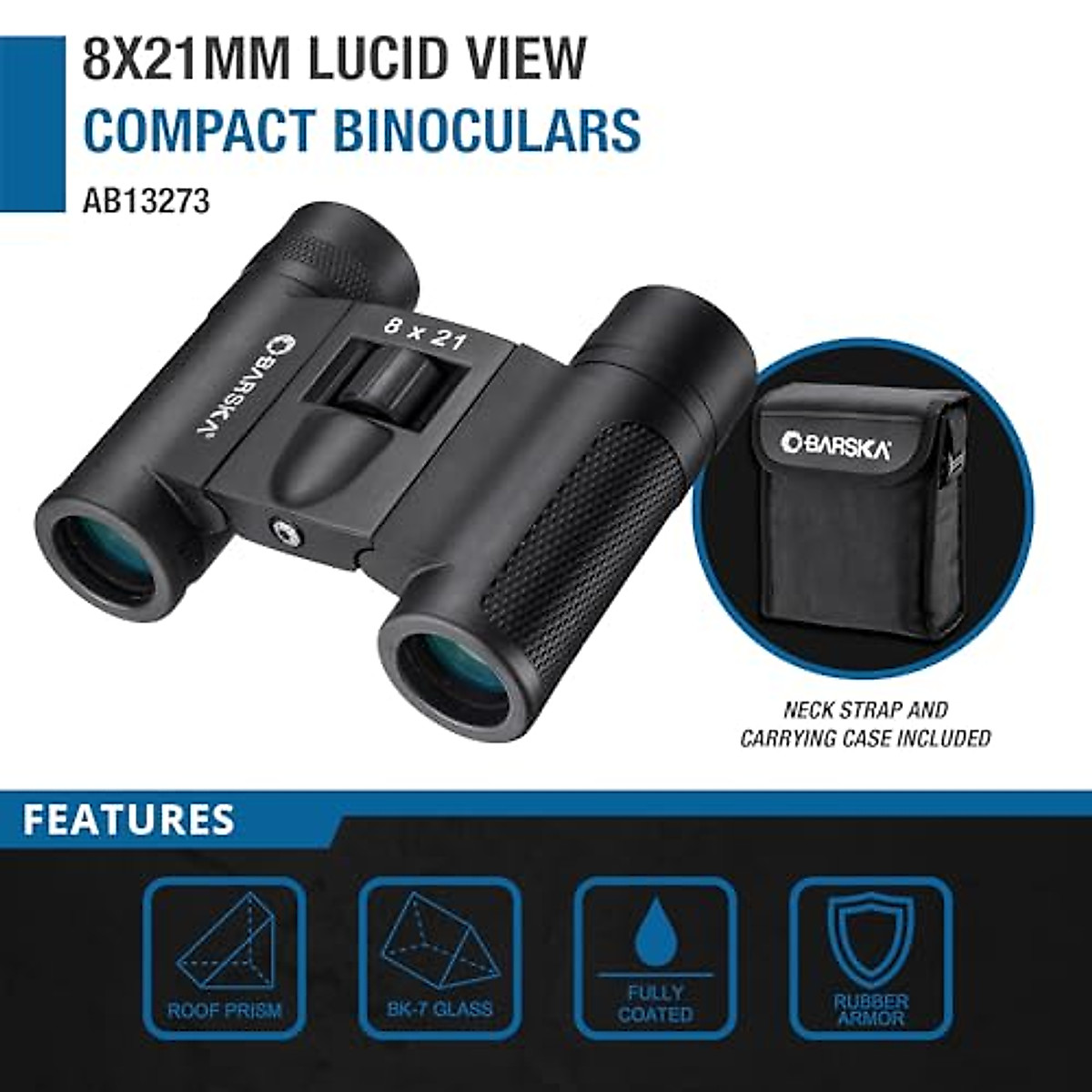 Barska Lucid View 8x21 New Compact Binoculars for Outdoor Travel Hunting Hiking Events