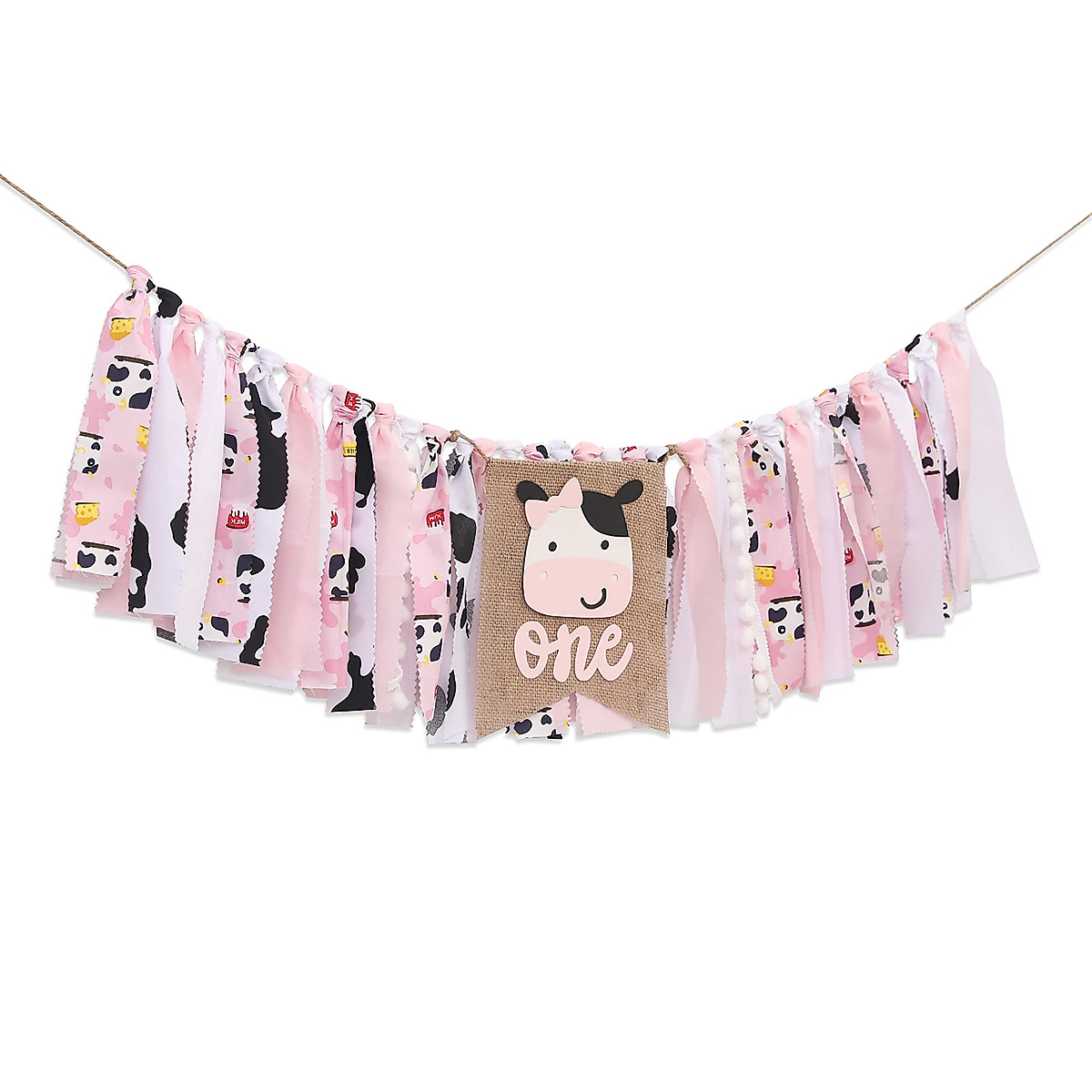 Cow High Chair Banner - Farm 1st Birthday Party For Baby Girl, Pink Barnyard Theme Banner ,First Cake Smash, Baby Shower Decorations For Girl