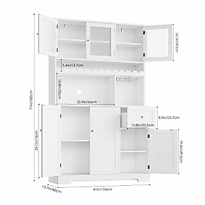 BOTLOG 71" Kitchen Pantry Cabinet, Kitchen Hutch with Microwave Stand, Buffet Cabinet with Hutch, Drawers, Large Countertop for Dining Room, Home Bar (41" W, White)