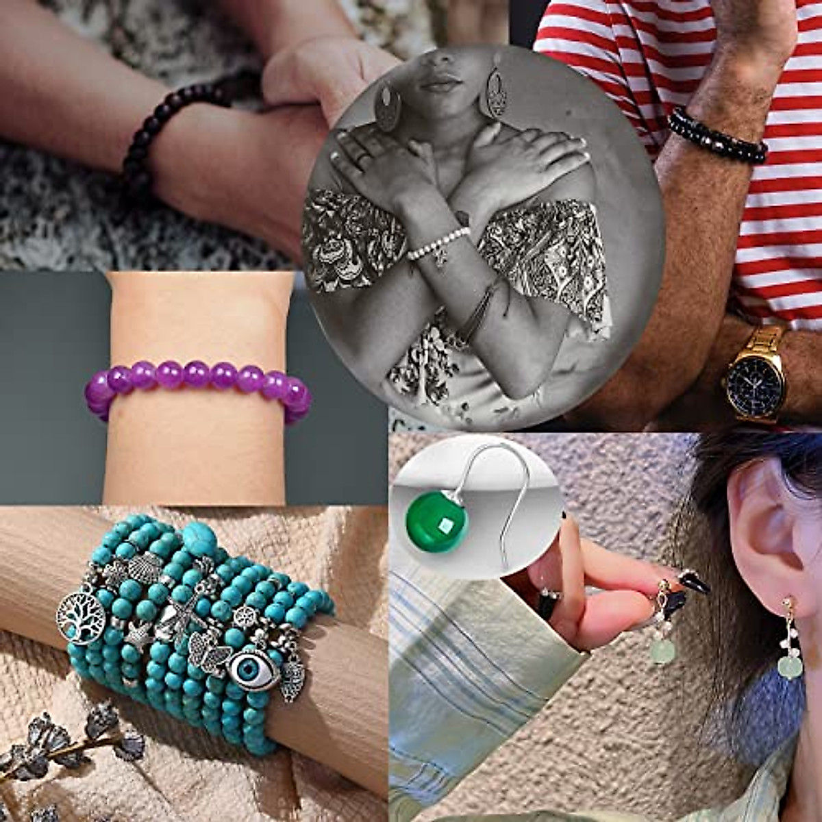 AIFNIY 570PCS Glass Beads for Jewelry Making 8mm Turquoise 24 Colors Crystal Beads Bracelet Making Kit Loose Round Gemstone Stone Spacer Chakra Energy Healing Beads Bulk DIY Crafts (Kit A)