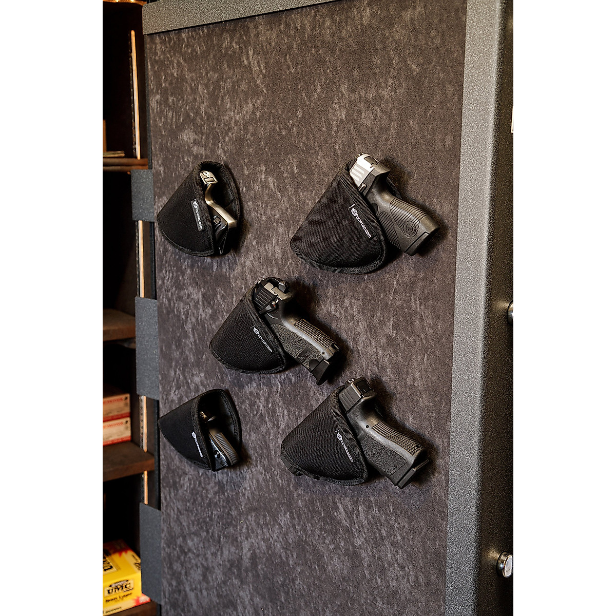 Velcro Holsters for Gun Safe by CCW Tactical - Universal Heavy Duty Pistol Revolver and Accessories Storage Organizer - Mounts Inside Safe Door, Black, 5-Pack