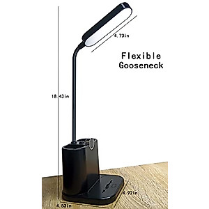 Small Desk Lamps for Home Office with USB Charging Port Pen Holder Battery Display, 3 Modes Reading Desk Light College Dorm Room Essentials for Guys Girls, Kids Student Study Rechargeable Table Lamp