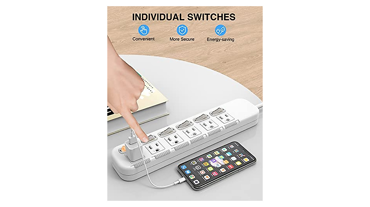 KRR Power Strip with Independent Switches - 300J Surge Protection