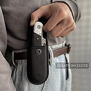 Folding Utility Knife with Sheath and 10 Razor Blades, Heavy Duty Box Cutter Knife with Dual Blades, Construction Knife Electrician Knife for Carpet Cardboard Work, Pocket Knives Set Gift for Men