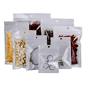 100 Pieces White Front Clear Open Top Plastic Resealable Food Storage Bags,Bags for Candy and Food Packaging,Flat Clear Mylar Ziplock Bags for Coffee Beans Nuts Jewelry (White, 7x20cm/2.7x7.8inch)