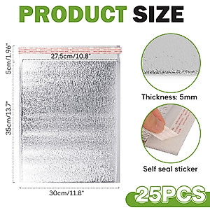 QLOUNI 25 Pcs Reusable Insulation Bags Self-seal Thermal Box Liners Metalized Box Liners Lunch Food Box Packing Pouches Insulation Lining Waterproof Insulation Grocery Delivery Package, 11.8"x13.8"