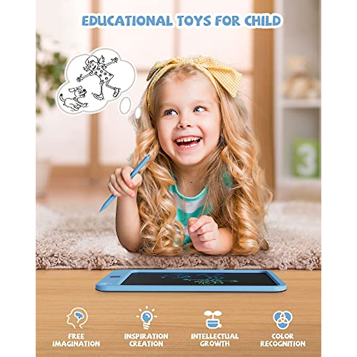 LCD Writing Tablet 10 Inch, Toys for 3 4 5 6 7 8 9 10 Year Old Boys Girls, Colorful Doodle Board Drawing Tablet, Gift for Boys Toddlers Age 3-12 Years, Memo Board, Drawing Pads with Lanyard(Navy)