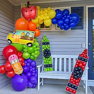 Back to School Balloon Arch Kit School Bus Pencil Foil Balloon with Rainbow Balloons for First Day of School Students Classroom Kindergarten Graduation Decorations