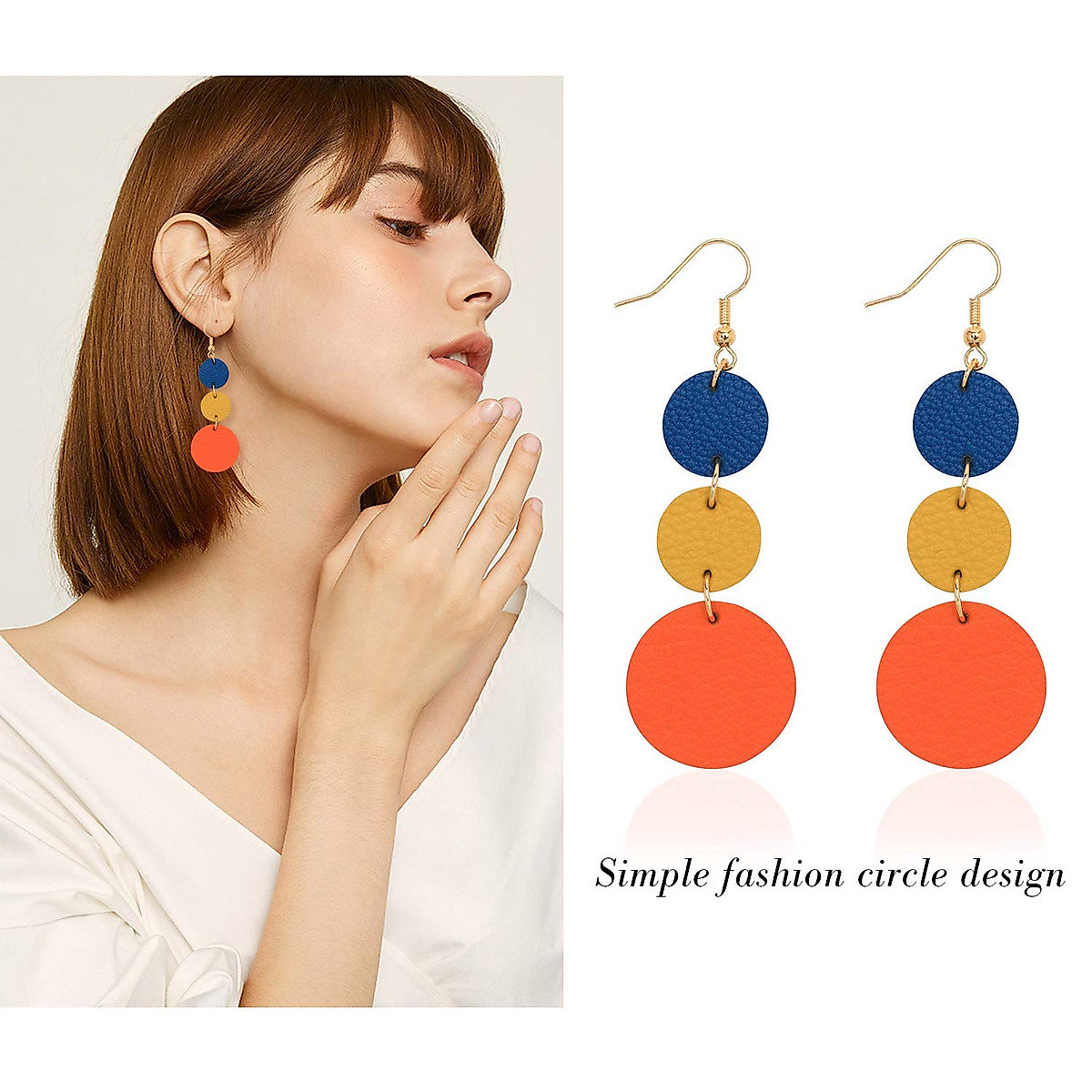 GELVTIC Leather Earrings Dangle Drop for Women, Teardrop Earrings Lightweight for Her (73-Blue/Yellow/Orange)