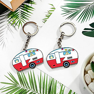 Hicarer 2 Pieces Retro Camper Keychain Cute Camping Car Keychain Travel RV Key Ring for Key Bag Decoration