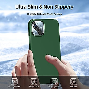 Dssairo [5 in 1 for iPhone 12 Mini case 5.4, with 2 Pack Screen Protector + 2 Pack Camera Lens Protector, Liquid Silicone Slim Shockproof Protective Phone Case [Microfiber Lining] (Alpine Green)…