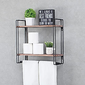 Industrial Pipe Shelving,Iron Shelves Industrial Bathroom Shelves with Towel bar,16.9in Rustic Metal Pipe Floating Shelves Pipe Wall Shelf,2 Tier Industrial Shelf Wall Mounted,Retro Black