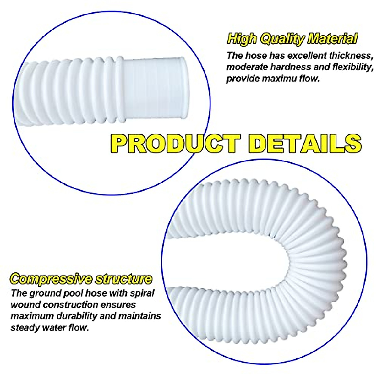 Pool Hoses for Above Ground Pools, 4 Pack 1.25 x 59 Inch Pool Filter Pump Hoses, Compatible with Intex Pool Filter Pump 607, 637 With 8 Metal Clamps(4)