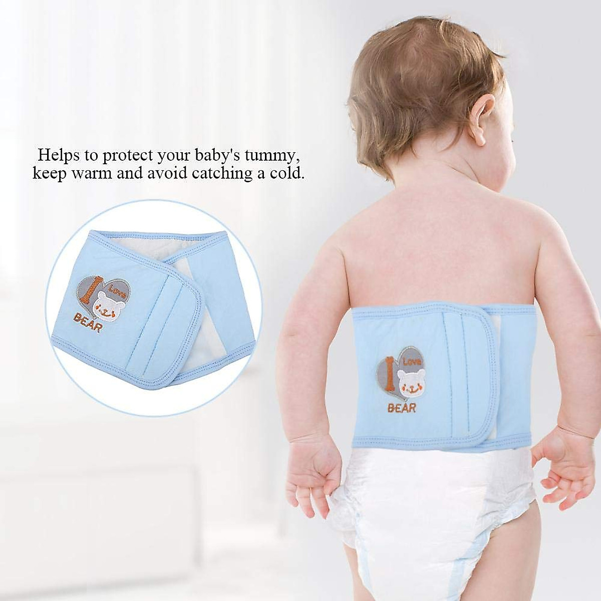 Baby Belly Belt, Newborn Abdomen Keep Warm Button Band Children Waist Support Band for Toddler Boys or Girls, 22inchx6.3inch(Blue)