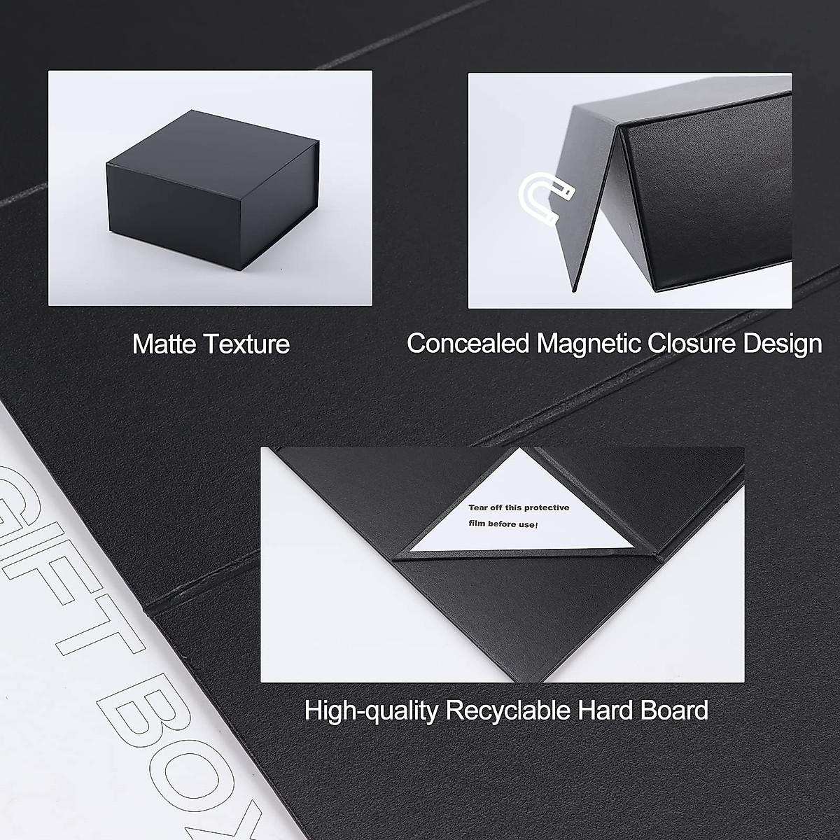 Ditwis 8x8x4 Inches Gift Box with Magnetic Closure Lid, Black Magnetic Boxes for Wedding, Groomsmen Bridesmaid Proposal, Birthdays, Mother's Day, 1 Pack