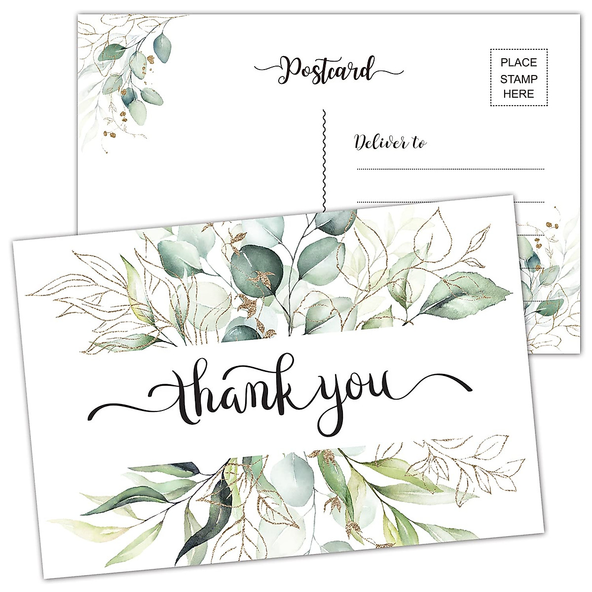 EKSPLODI 50 Thank You Postcards, Rustic Greenery, Thank You Note Card for Weddings, Receptions, Baby or Bridal Showers, Birthdays, Parties,Holiday, Retirement.