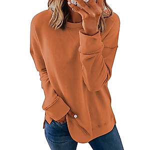 Dokotoo Long Sleeve Crewneck Halloween Sweatshirt with Side Split - Loose Fit Solid Pullover Tunic for Women