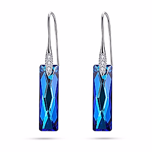 Queen Baguette Crystal Drop Earrings For Women Sterling Silver Wedding Party Jewelry Handmade Accessories (Bermuda Blue)