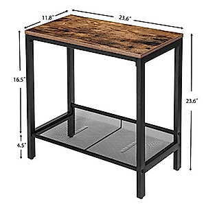 HOOBRO Side Tables, Set of 2 Narrow Nightstands, Industrial End Table with Flat or Slant Adjustable Mesh Shelf for Small Spaces, Stable Metal Frame and Easy Assembly, Rustic Brown and Black BF24BZ01