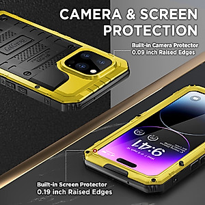 Beasyjoy for iPhone 14 Pro Max Waterproof Case, Metal Heavy Duty Case with Built-in Screen Protector, Full Body Protective Military Grade Shockproof Dustproof Defender Rugged Case 6.7 Inch, Yellow