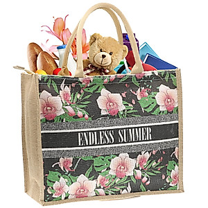 CIOOU Waterproof Beach Bag Straw totes Large Burlap Tote Bags Reusable Jute Bags Grocery Store Shoulder Handbag for Women