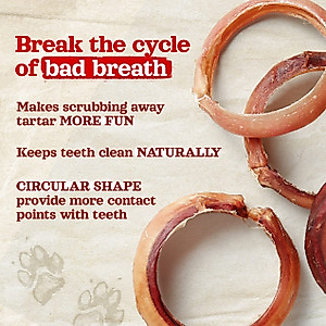 Natural Farm Odor Free Bully Sticks Ring Shaped (3-4 Inch, 10 Pack) - 100% Beef Chews for More Engagement & Fun, Grass-Fed, Non-GMO, Fully Digestible - Best for Small & Medium Chewers