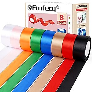 8 Rolls 200 Yards 1-1/2 Inch Satin Ribbon Wide Ribbon Solid Color -25 Yards/Roll,1.5 Inch Assorted Colors Ribbon for Gift Wrapping Girl Hair Bow,Assortment Ribbons for Crafts Party Wedding Decor