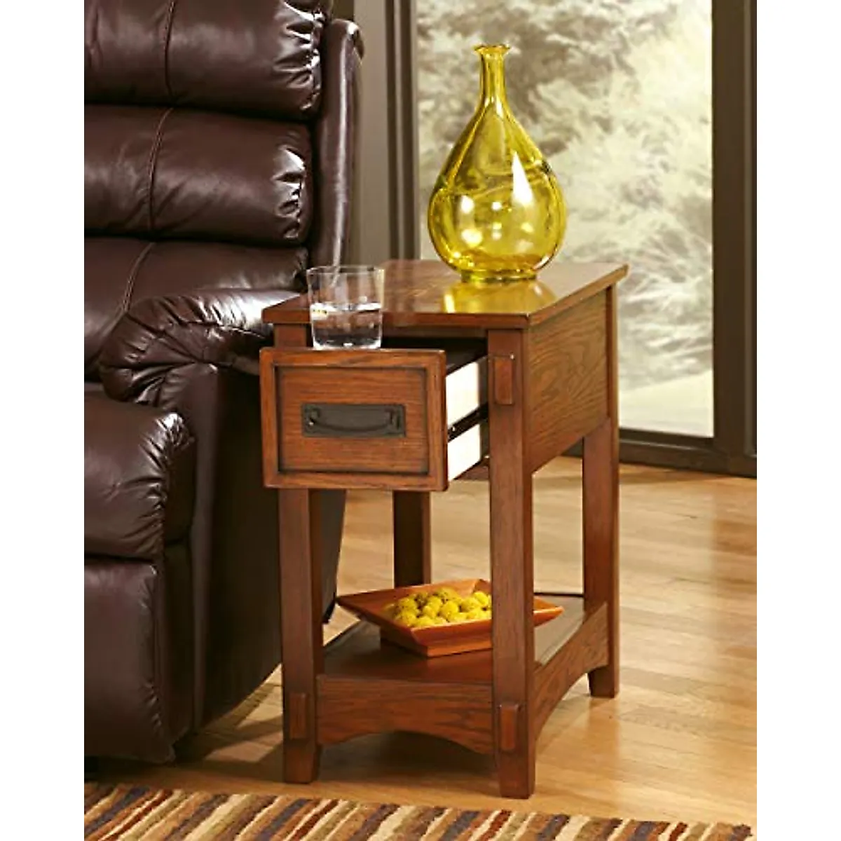 Signature Design by Ashley Breegin New Traditional Wooden Chair Side End Table with 1 Drawer and 1 Fixed Shelf, Brown