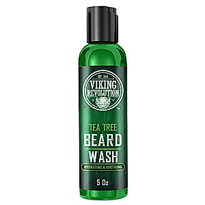 Viking Revolution Tea Tree Oil Beard Wash and Beard Conditioner For Men - Natural Beard Softener Set with Argan Oil, Vitamin E and Ginseng - Tea Tree Beard Shampoo and Conditioner Set (5 Oz)