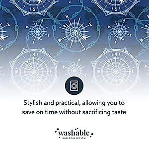 Linon Home Decor Products The Anywhere Washable Rug Velmer Blue & Ivory 3' X 5' Accent Rug