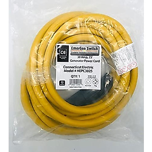 Connecticut Electric 25 Foot Generator Power Extension Cord, 30 Amp, 4 Prong, NEMA L14-30P (Male), NEMA L14-30R (Female)