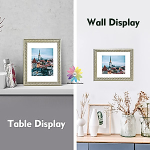 MBC MAT BOARD CENTER, 11x14 Ornate Picture Frame, Silver Beige Color, Matted to 8x10 - White Mat - Tempered Glass