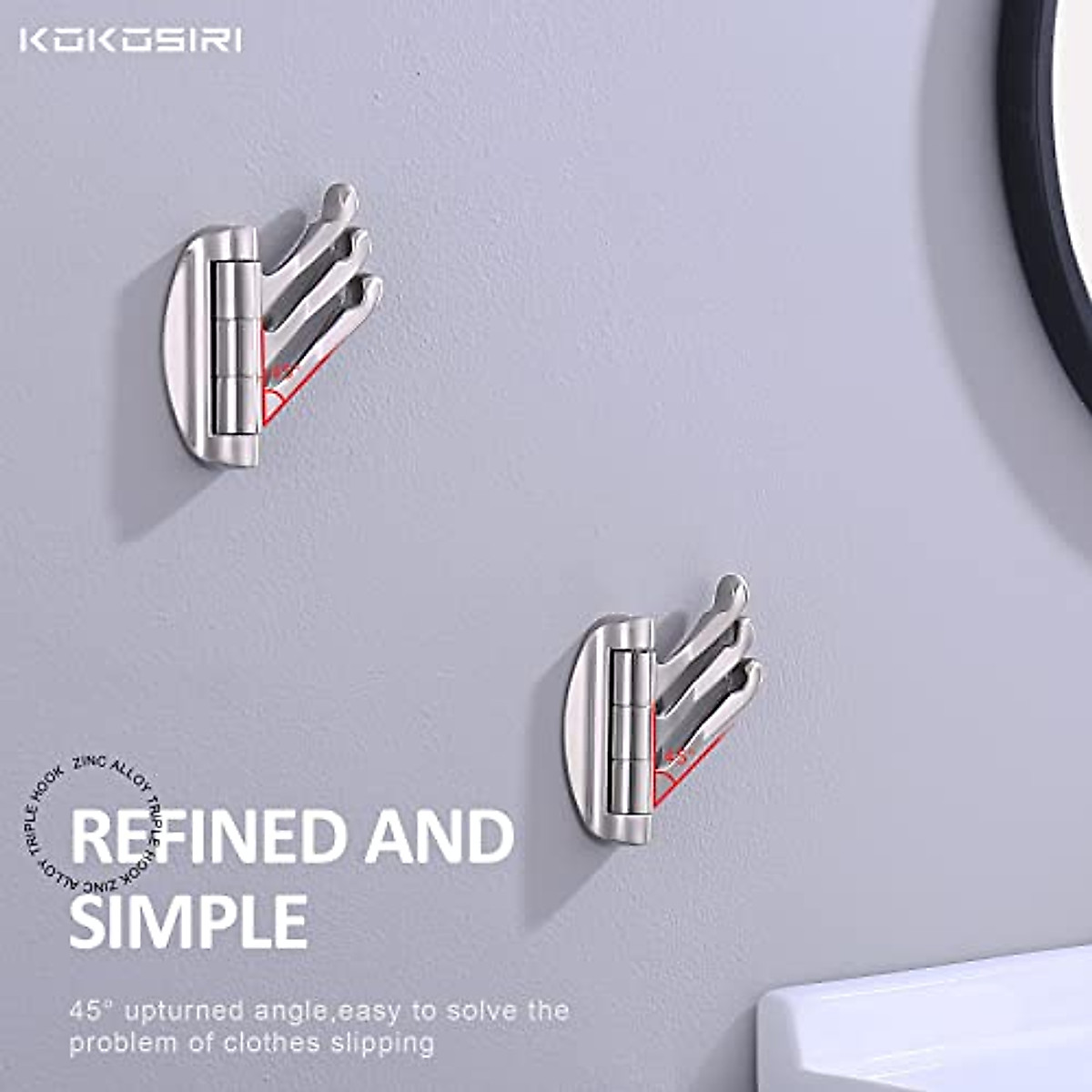 KOKOSIRI Swivel Hooks Solid Metal Foldable Towel Hooks with Multi Three Rotating Arms Swing Arm Triple Robe Hook Hanger, Wall Mounted, Brushed Nickel, B1009BR-P2