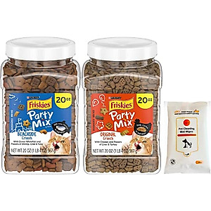 Aurora Pet Variety Pack (2) Friskies Party Mix Crunchy Cat Treats (1) Original (1) Beachside (20-oz Each) with AuroraPet Wipes
