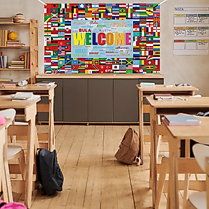 World Flags Backdrop 6x3.6ft International Welcome Backdrop Country Flags Banner Backdrop International Flag Background International Sports Events Party Decoration School Classroom Wallpaper