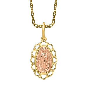 IceCarats 14K Two Tone Gold Our Lady of Guadalupe Virgin Mary Necklace Virgencita Maria Rosa Pendant Catholic Christian Holy Mother Medallion Charm Only
